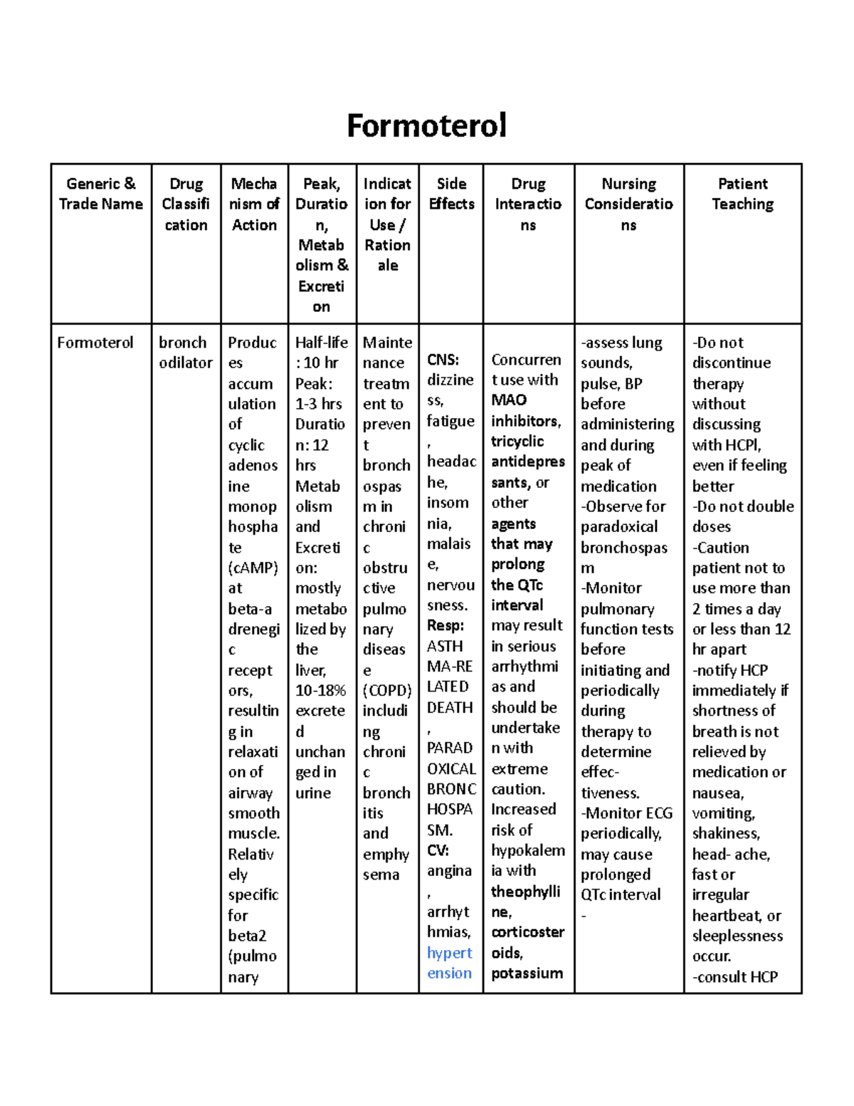 Formoterol - Formoterol Generic & Trade Name Drug Classifi cation Mecha ...