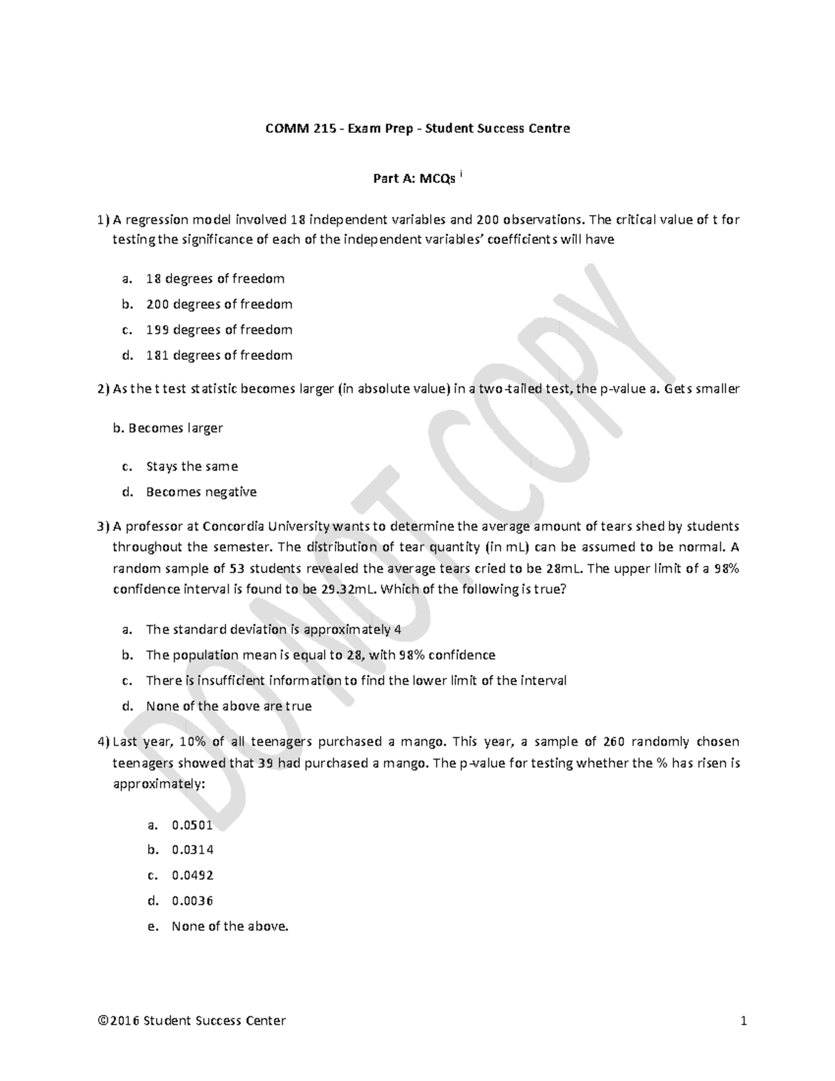 COMM215 Prep Fall 2018 - sample final - COMM 215 - Exam Prep - Student ...