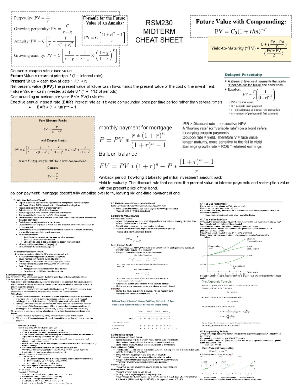RSM230 MIDTERM CHEAT SHEET - Coupon = coupon rate x face value Future ...