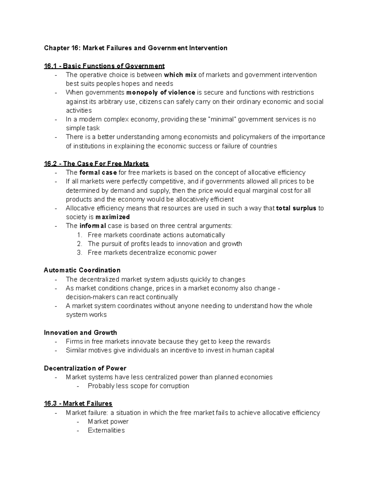Chapter 16: Market Failures and Government Intervention - Chapter 16 ...