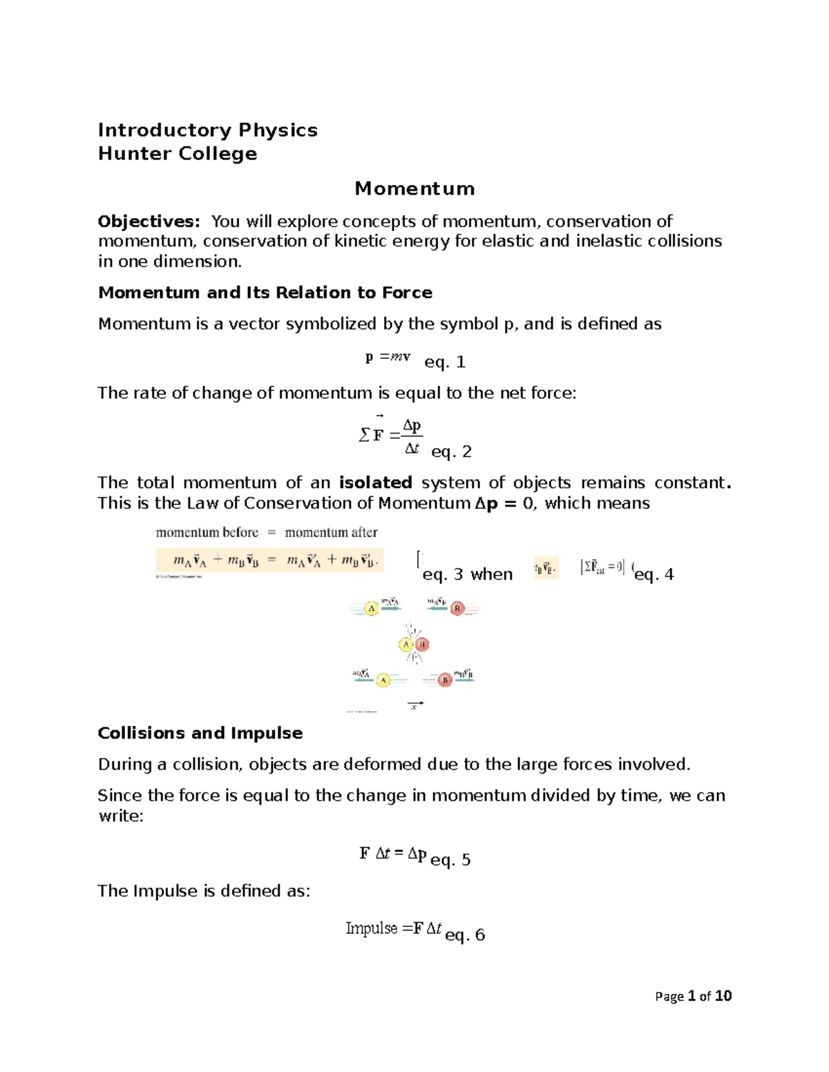 006 Momentum Lab 10 16 20 - Introductory Physics Hunter College ...