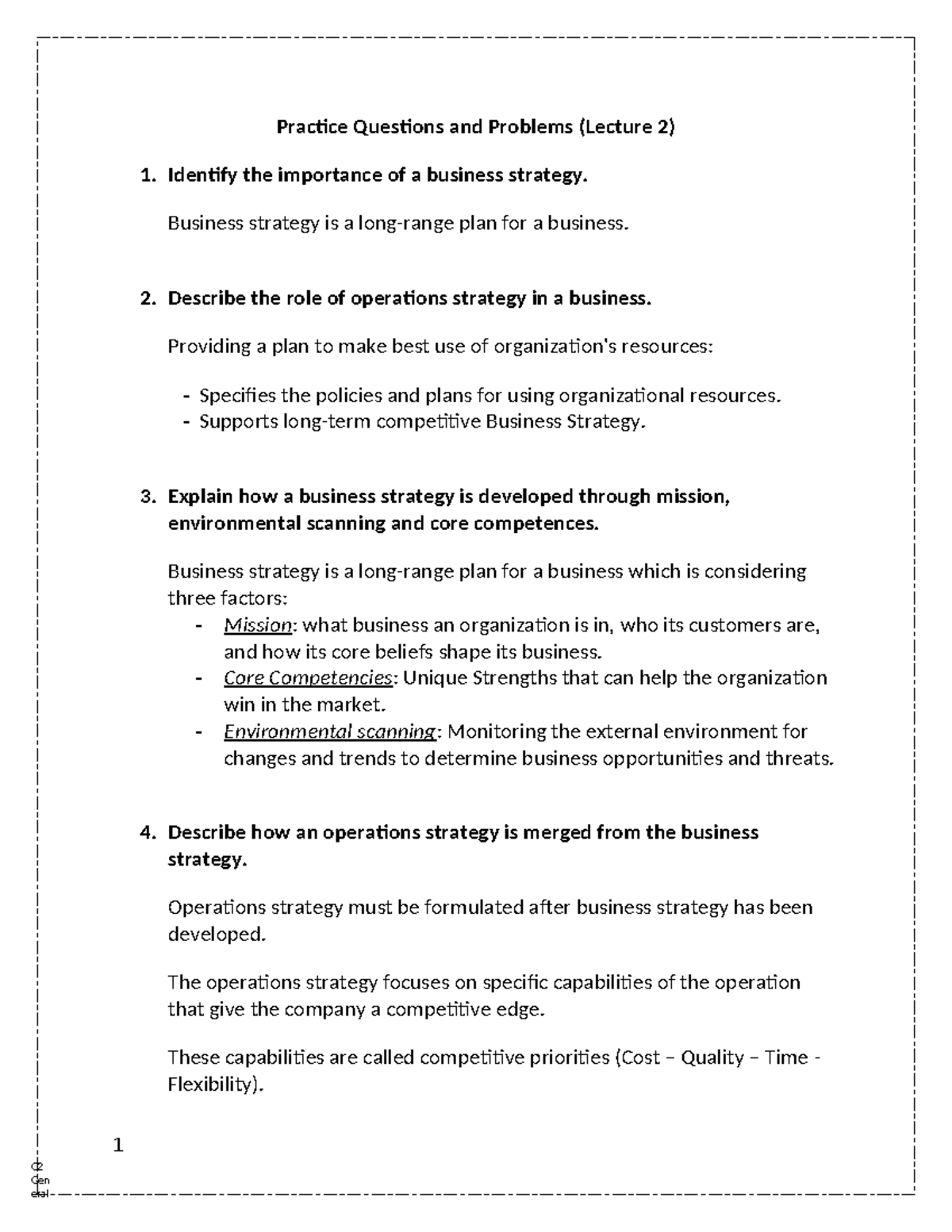OM Practice Lec2 Q&A - Summary Operations Management - C Gen eral ...