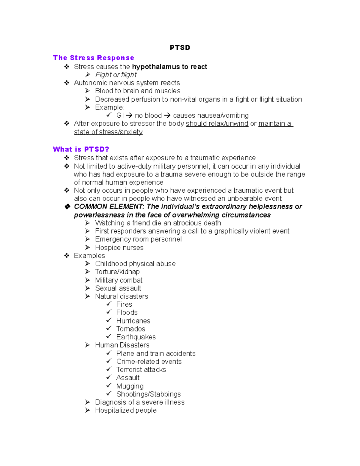 PTSD - NUR 213 (PTSD/mental health) study guide - PTSD The Stress ...