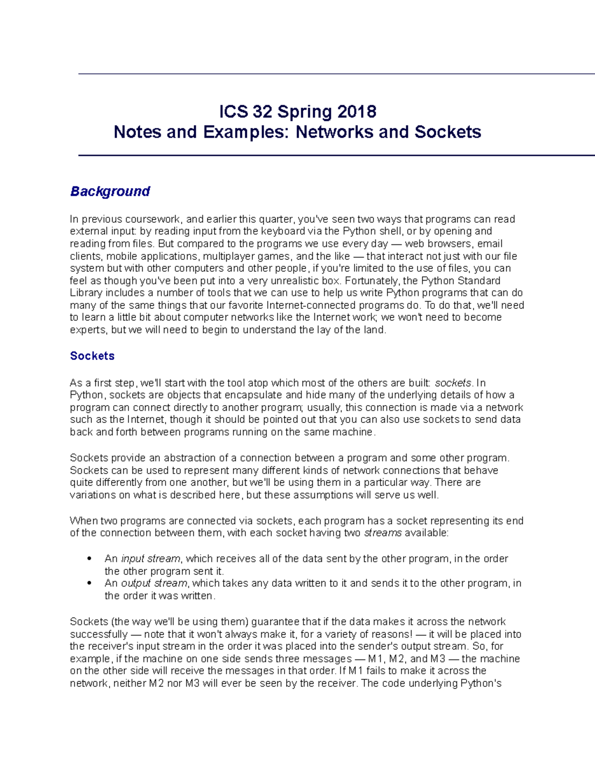 ICS 32 - 4:12 - Networks and Sockets - ICS 32 Spring 2018 Notes and ...