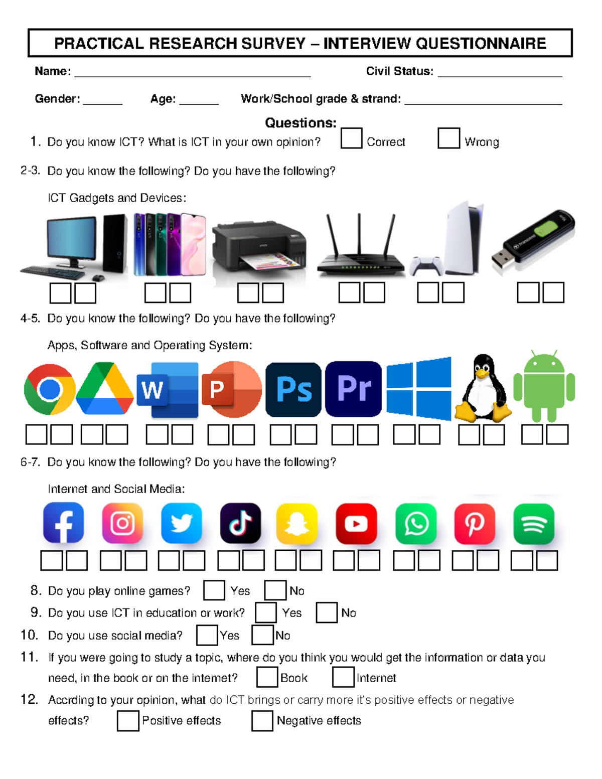 Questionnaire - It's fine - PRACTICAL RESEARCH SURVEY – INTERVIEW ...