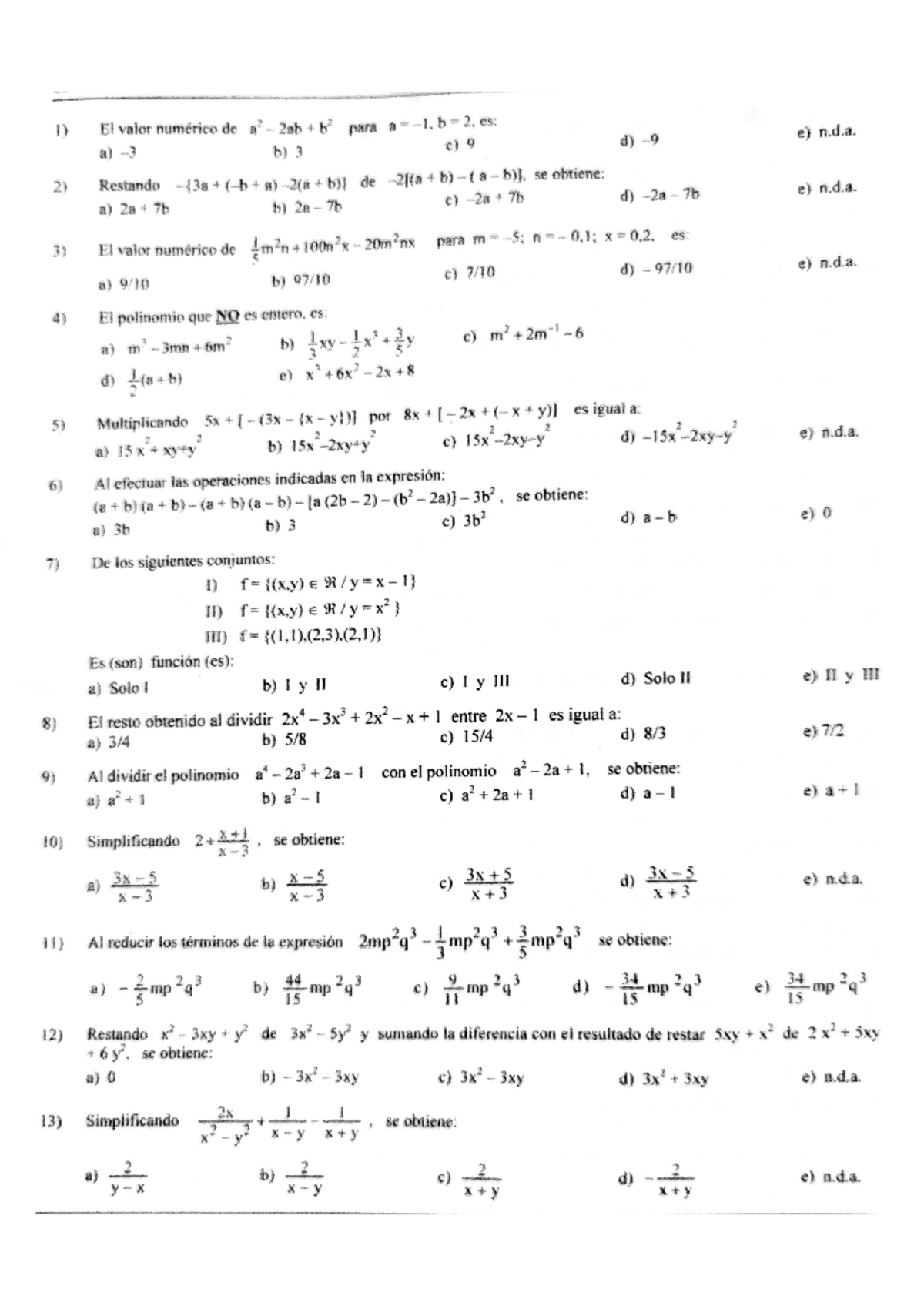 Álgebra - Ejercicios de opcion multiple - Matemática I: Álgebra ...