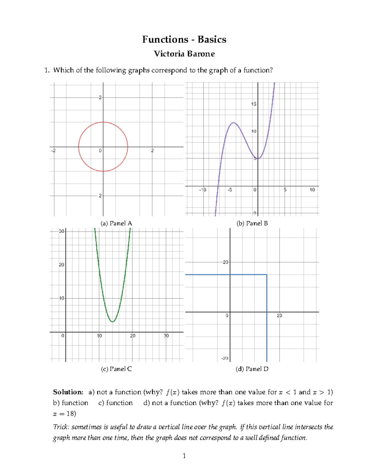 1 - math review - Functions - Basics Victoria Barone Which of the ...
