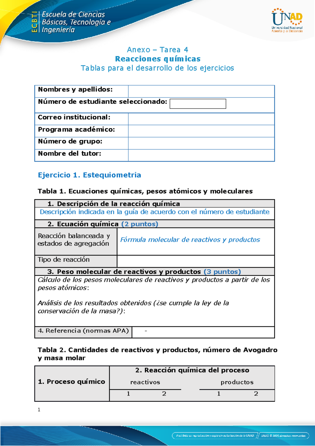 Anexo - Tarea 4 - 236213 - Anexo – Tarea 4 Reacciones químicas Tablas para el desarrollo de los ...
