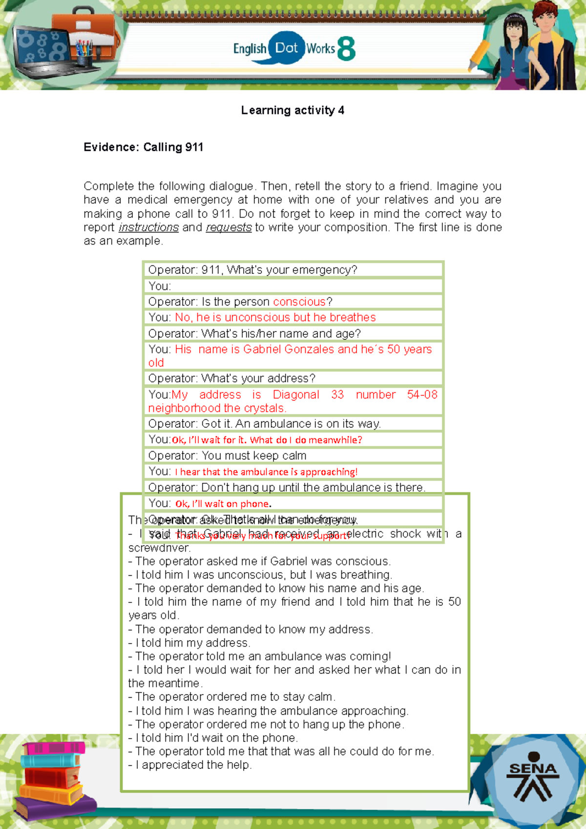 Evidence Calling 911 - bfdbggffgb - Learning activity 4 Evidence ...