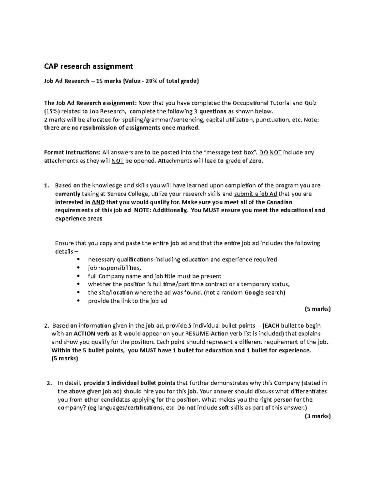 Occupational 3Q Assignment 20 - CAP research assignment Job Ad Research – 15 marks (Value - 20% ...