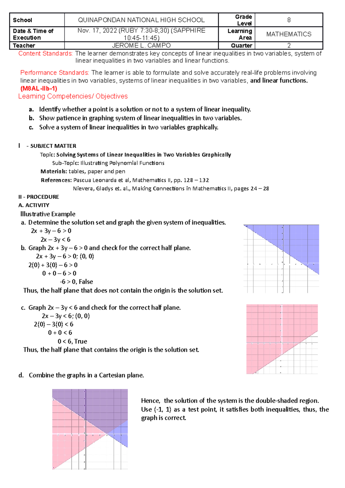 MATH8 - Lesson Plan and Worksheet - School QUINAPONDAN NATIONAL HIGH ...