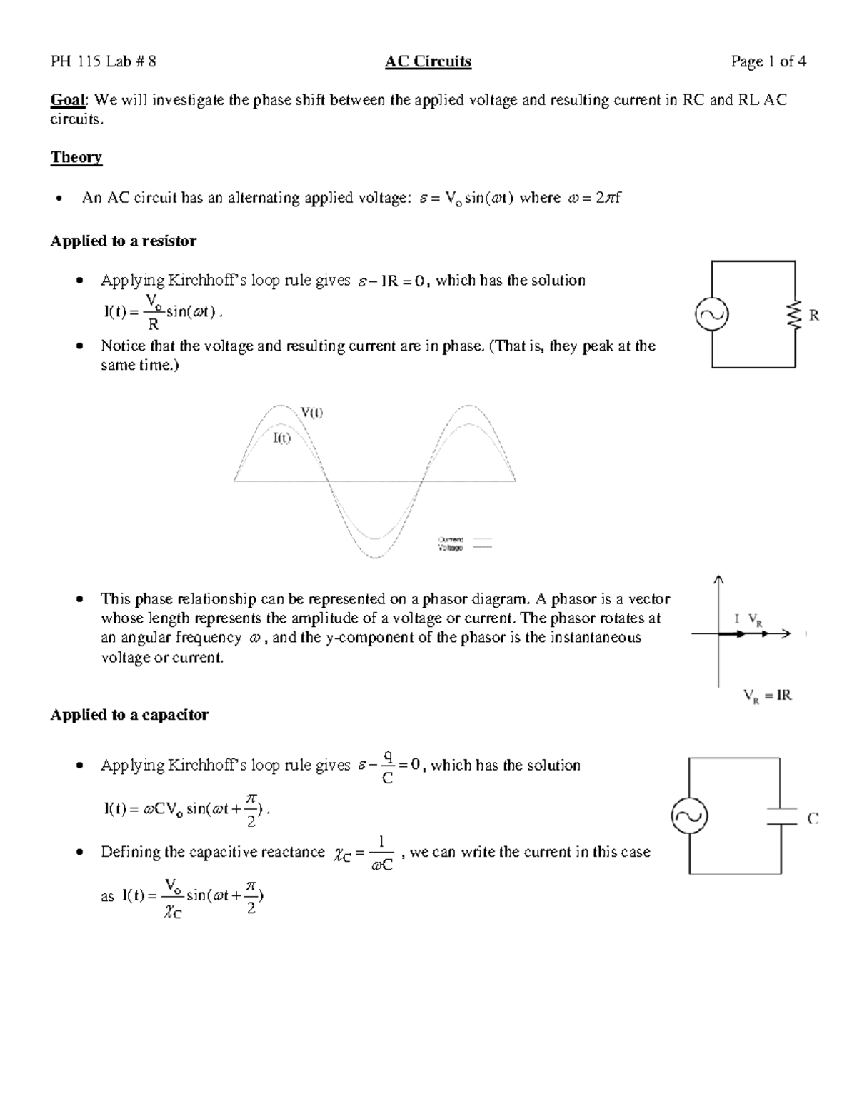 AC Circuits - Goal: We will investigate the phase shift between the ...