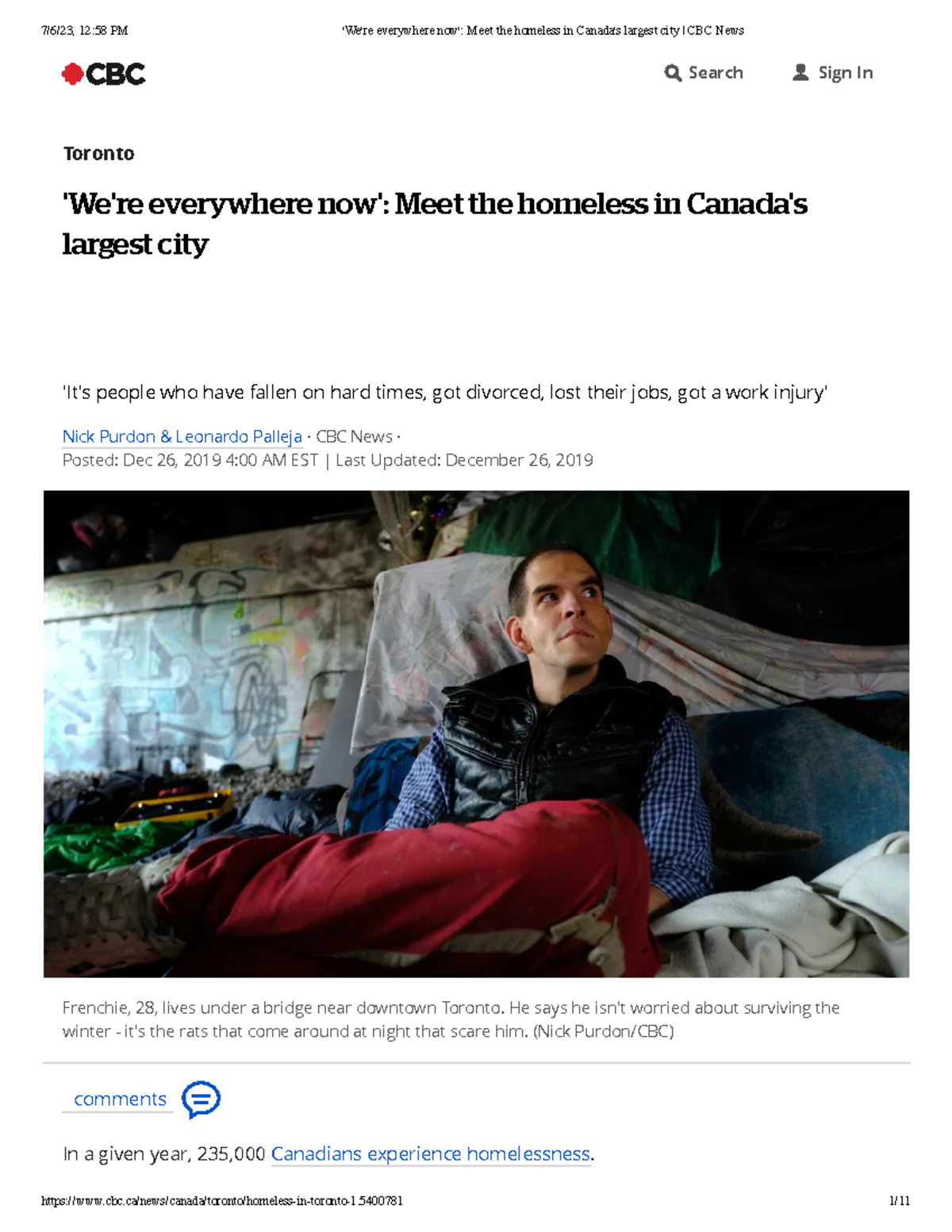 'We're everywhere now' Meet the homeless in Canada's largest city CBC ...