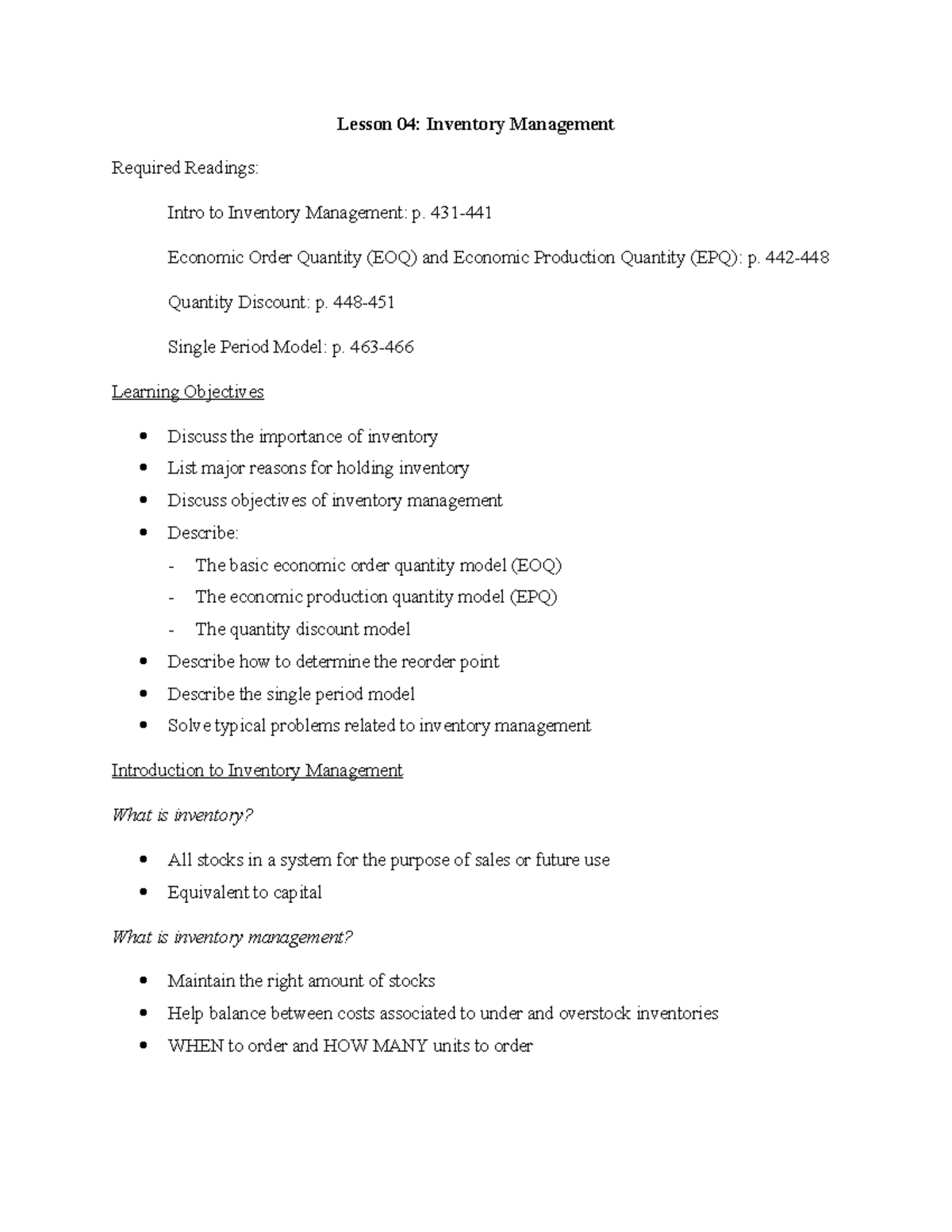Lesson 4 - Inventory management - Lesson 04: Inventory Management ...