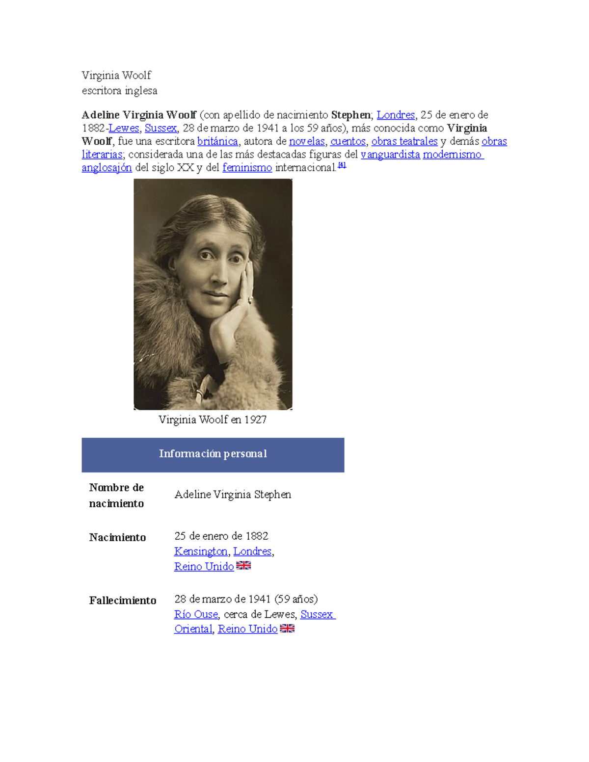Exposición Seminario - Virginia Woolf escritora inglesa Adeline ...