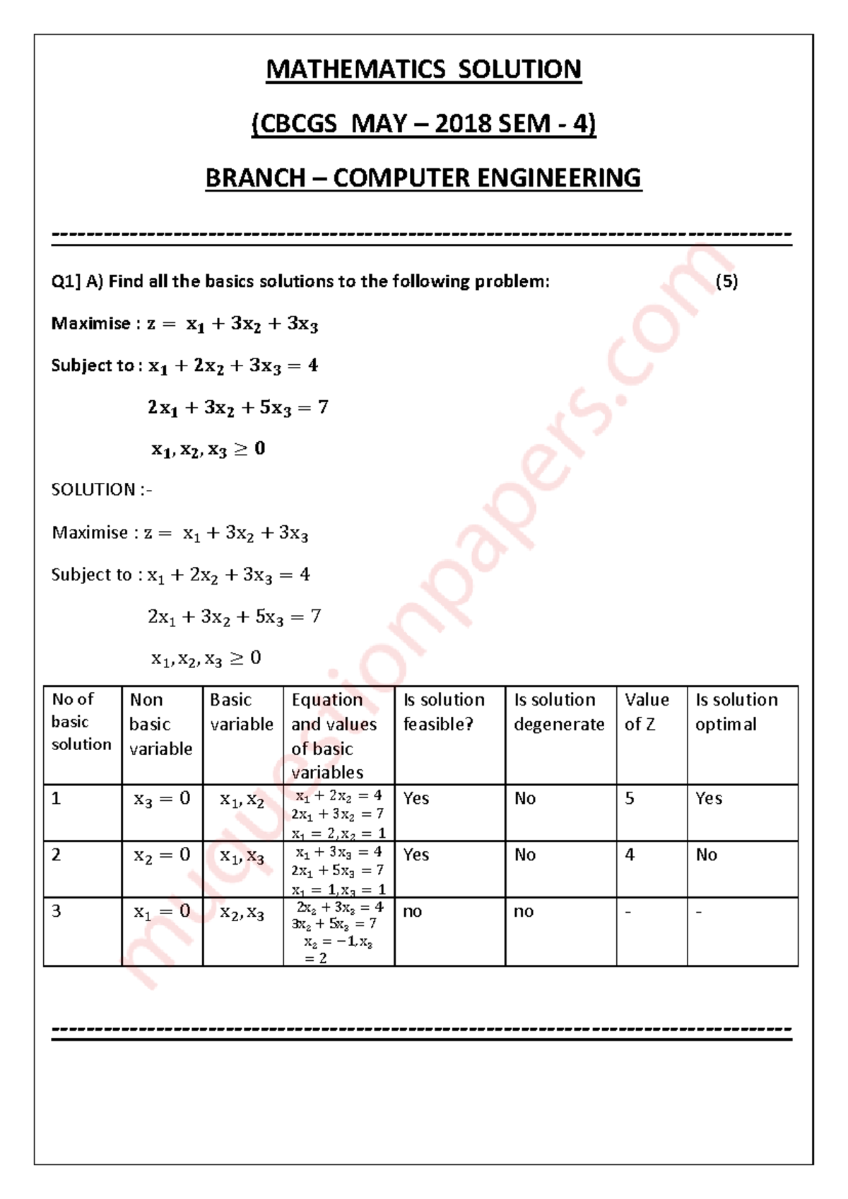 SE-Comps SEM4 M4- Cbcgs MAY18 Solution - MATHEMATICS SOLUTION (CBCGS MAY – 2018 SEM - 4) BRANCH ...