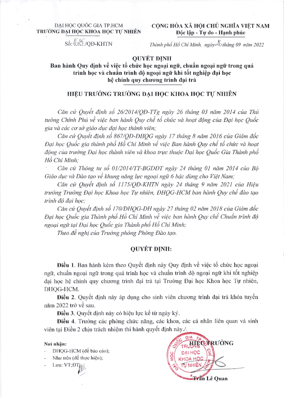 QD 1625 Quy dinh chuan NN DHCQ K2022 tro ve sau - DAI HQC QUOC CIA TP TRTIONG DAI HQC KHOA HQC ...