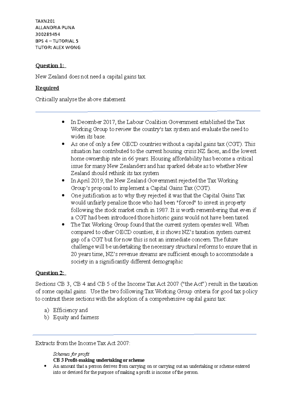 Taxn201 BPS 4 (Tutorial 5) MCR - TAXN ALLANDRIA PUNA 300289494 BPS 4 ...