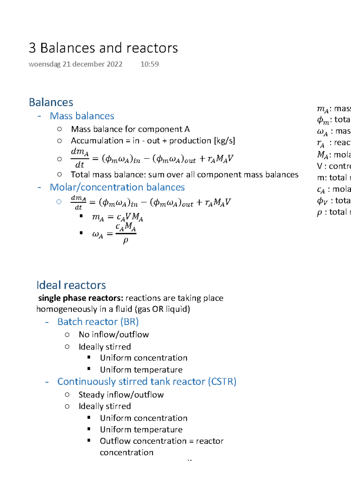 verschillende reactoren Balances and reactors - Balances Mass balances ...