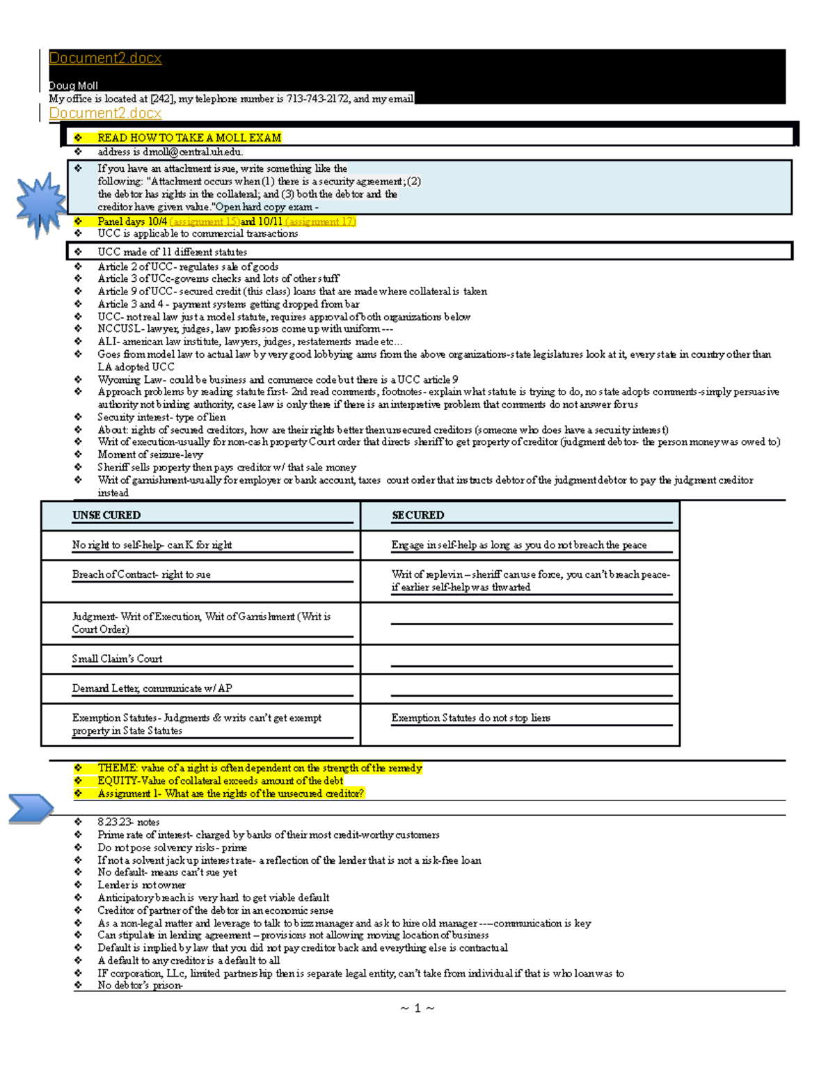 Secured Transactions-Notes - Document2 Doug Moll My office is located ...