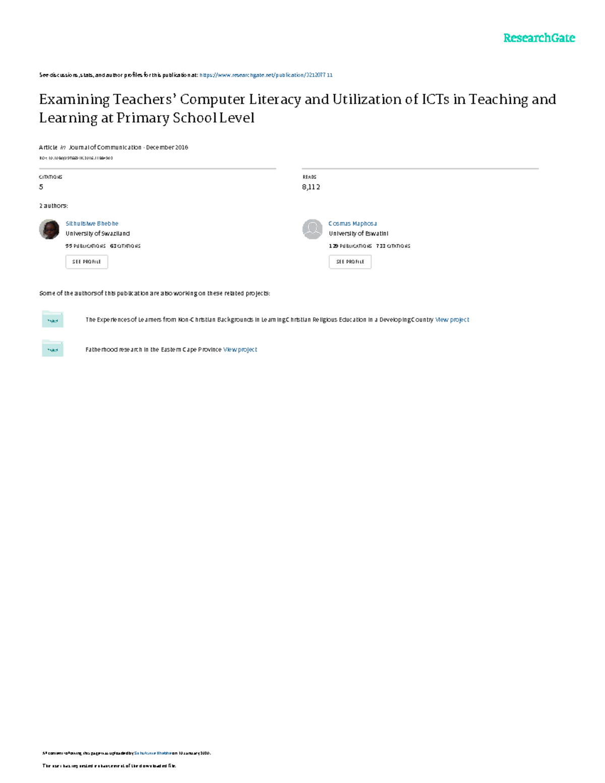 Examining Teachers Computer Literacyand Utilizationof ICTsin ...