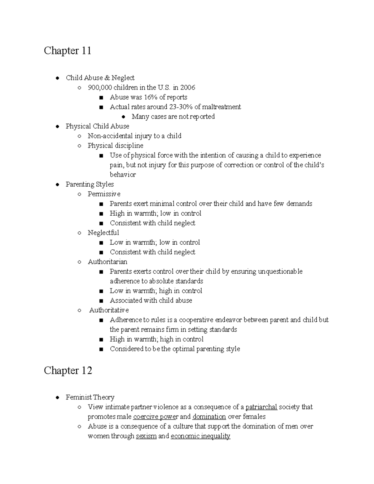 Exam 2 Review - Lecture notes 11-16 - Chapter 11 Child Abuse & Neglect ...