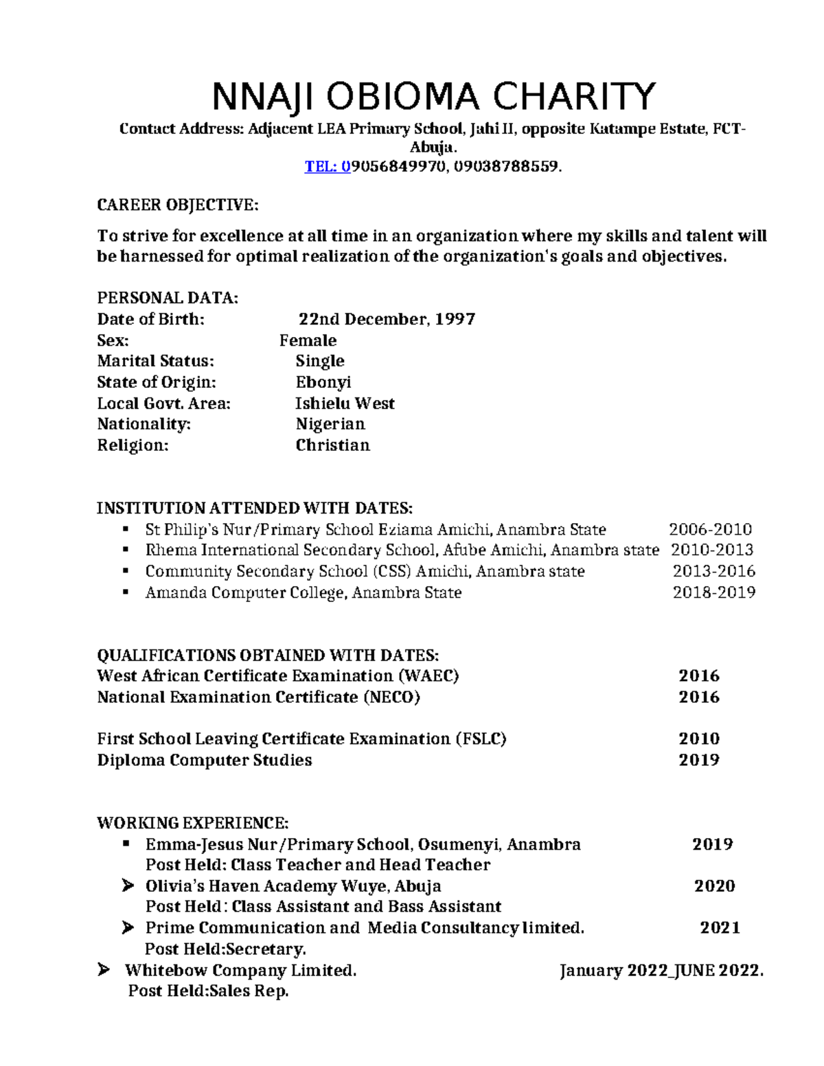 Nnaji Obioma Charit 2 - NNAJI OBIOMA CHARITY Contact Address: Adjacent ...