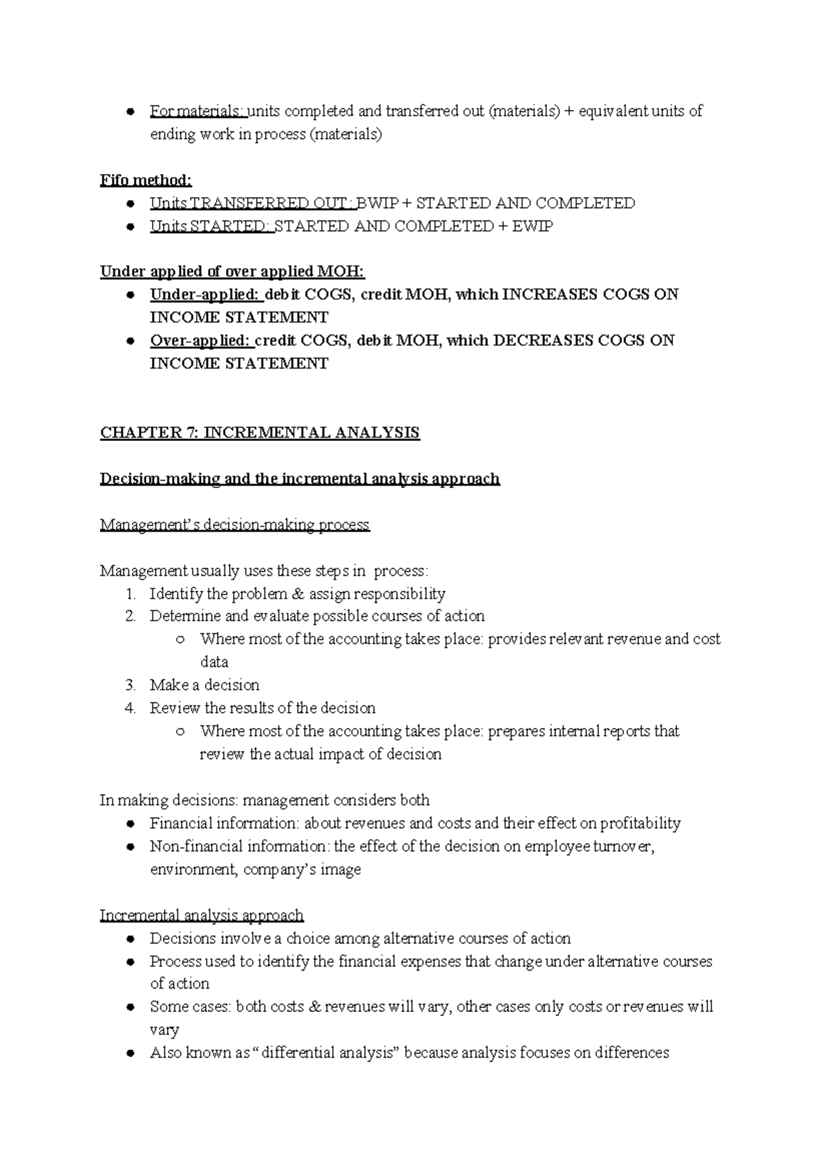 COMM 305 chapter 7 - For materials: units completed and transferred out ...