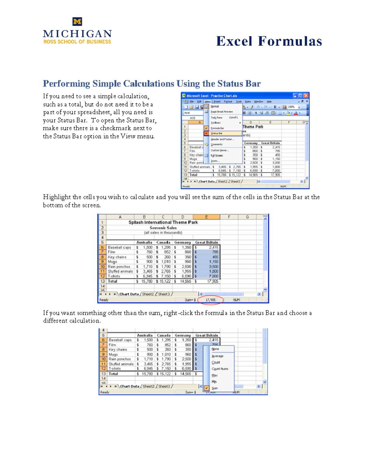 July2007 Formulas - lecture notes - Excel Formulas Performing Simple ...