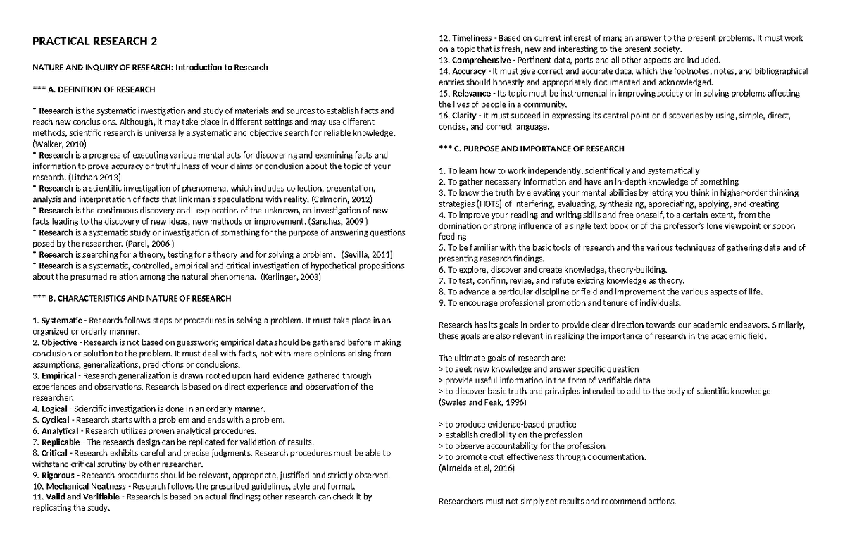 Fundamentals of Research Lecture Notes - PRACTICAL RESEARCH 2 NATURE ...