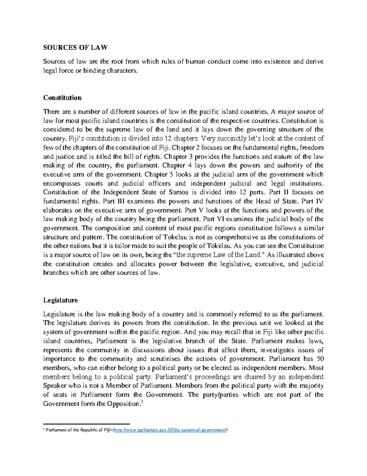 Week 2 Sources of Law pdf - Commercial law - USP - Studocu