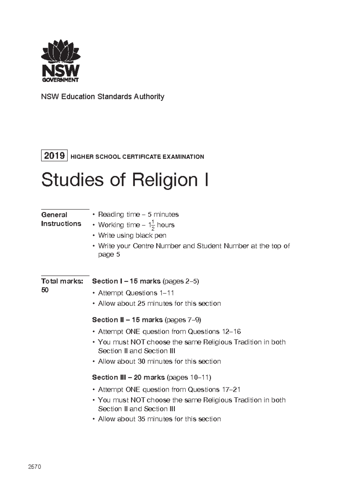 2019 hsc sor 1 - 2019 past hsc paper - NSW Education Standards ...