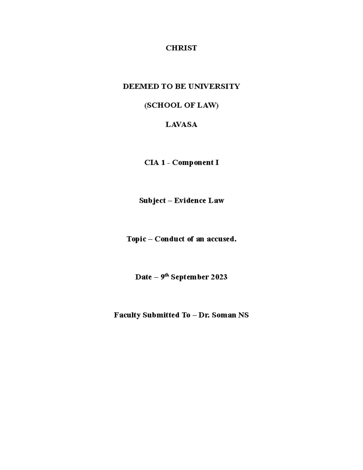 Evidence Law - CHRIST DEEMED TO BE UNIVERSITY (SCHOOL OF LAW) LAVASA ...
