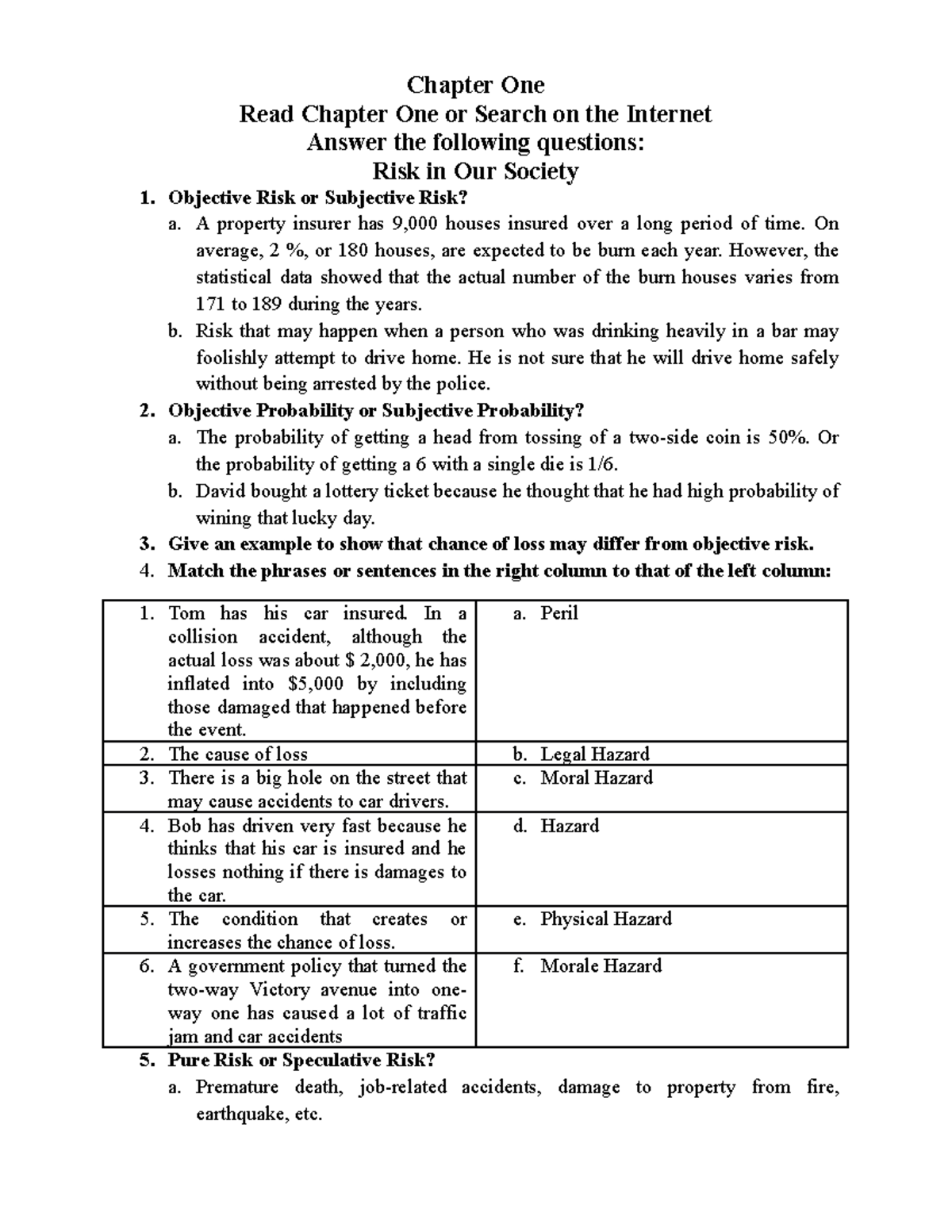 Chapter One Case - Risk in Society - Intro to Risk - Chapter One Read ...