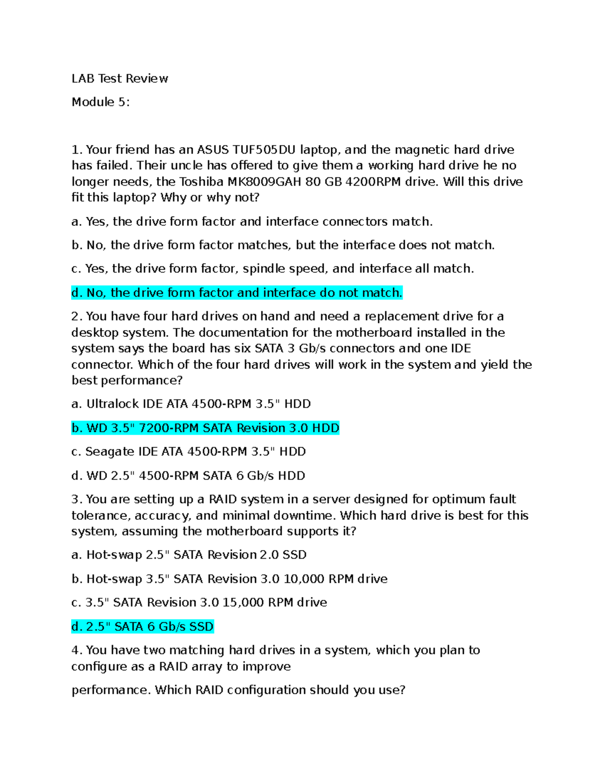 LAB Test Review Mod 5 - LAB Test Review Module 5: Your friend has an ...