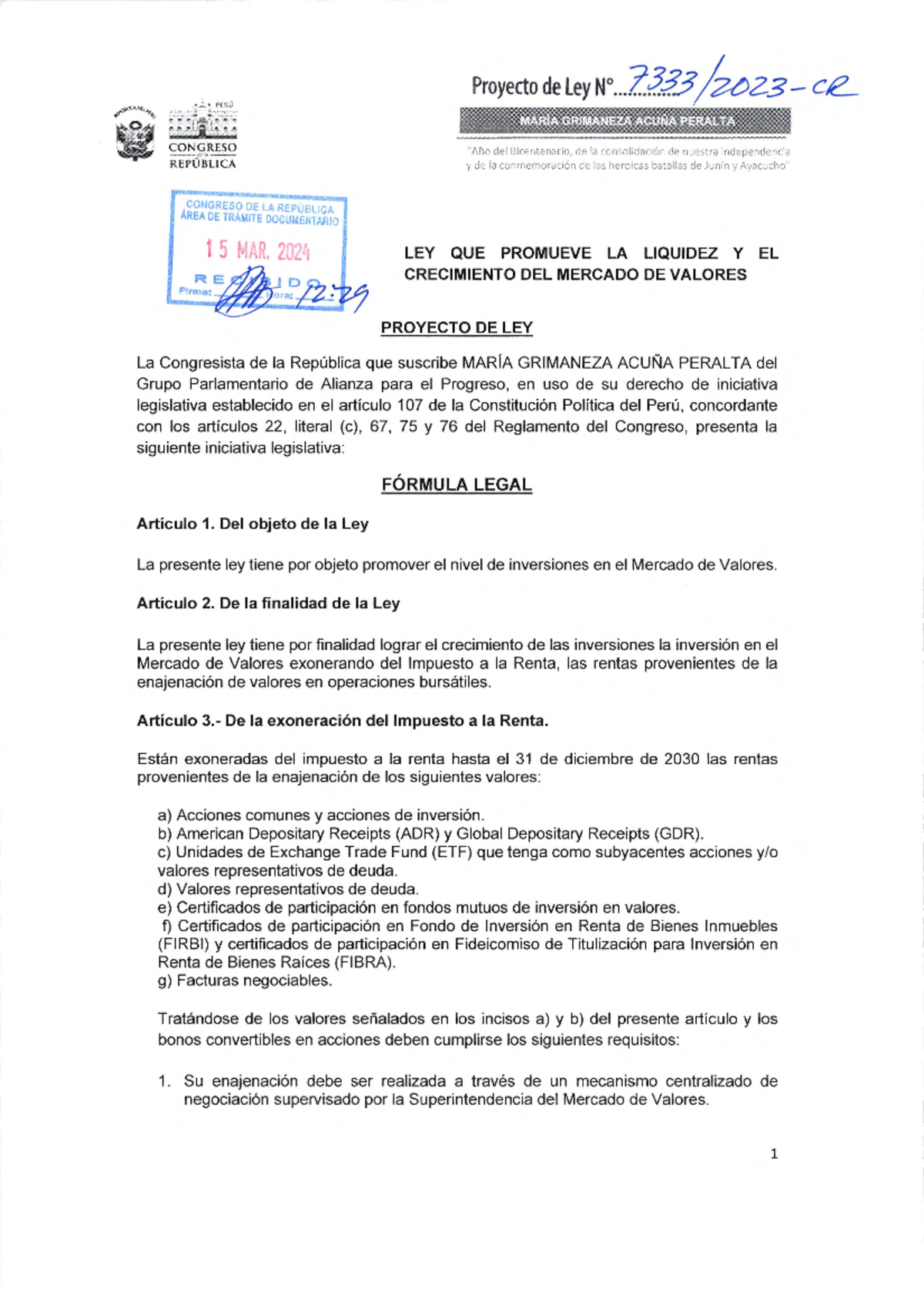 Proyecto de Ley N 7333 2023 CR 1710581604 - CONGRESO REPÚBLICA CONGRESO ...