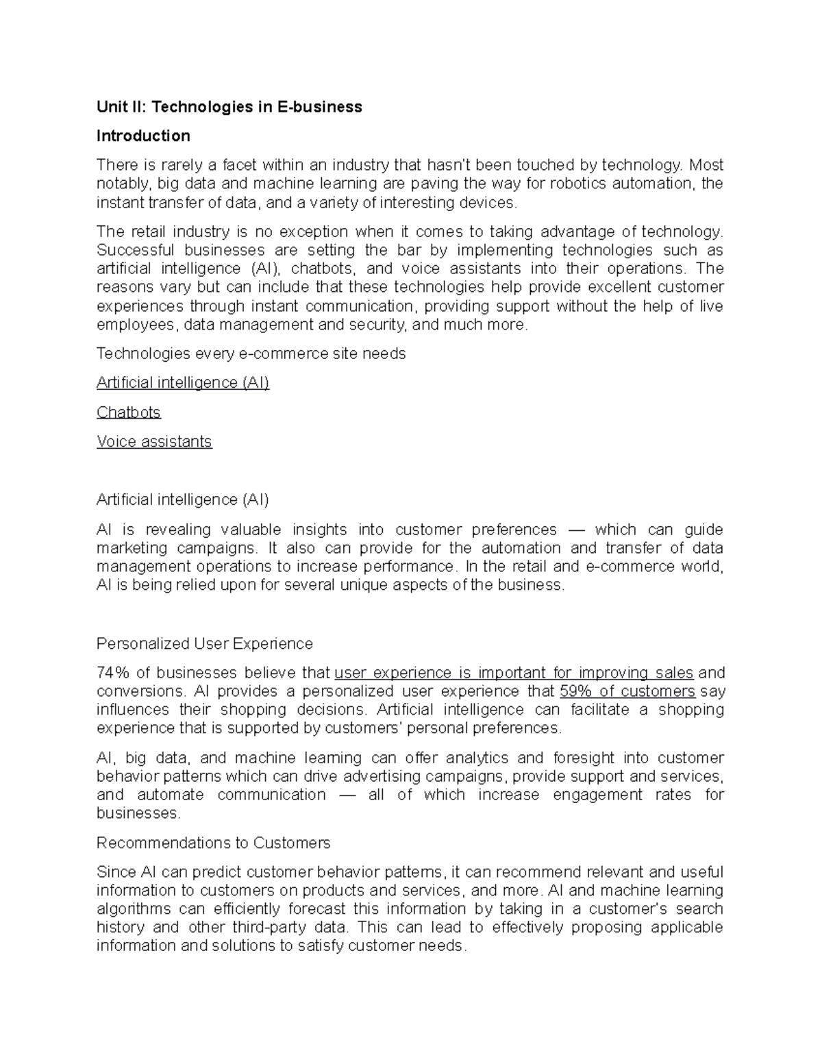 E- Business Final DOC 2 - Unit II: Technologies in E-business ...