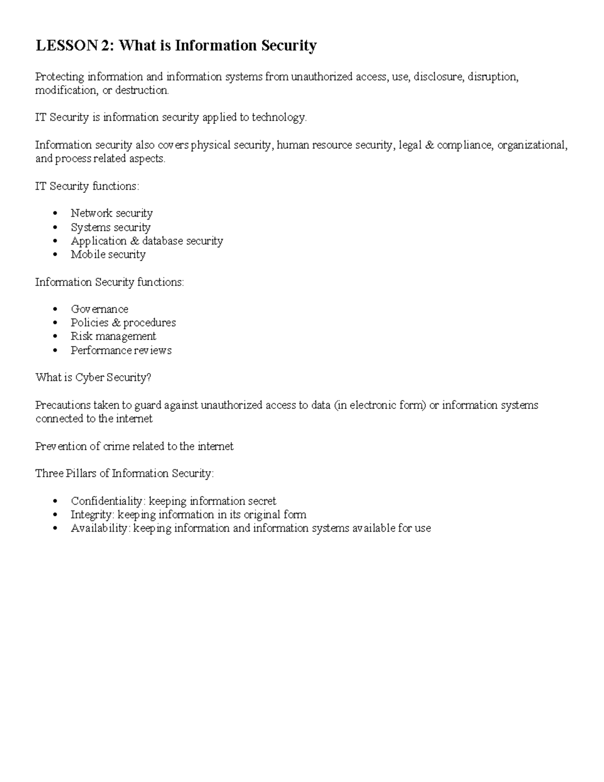 CS205 Information security handouts - LESSON 2: What is Information ...