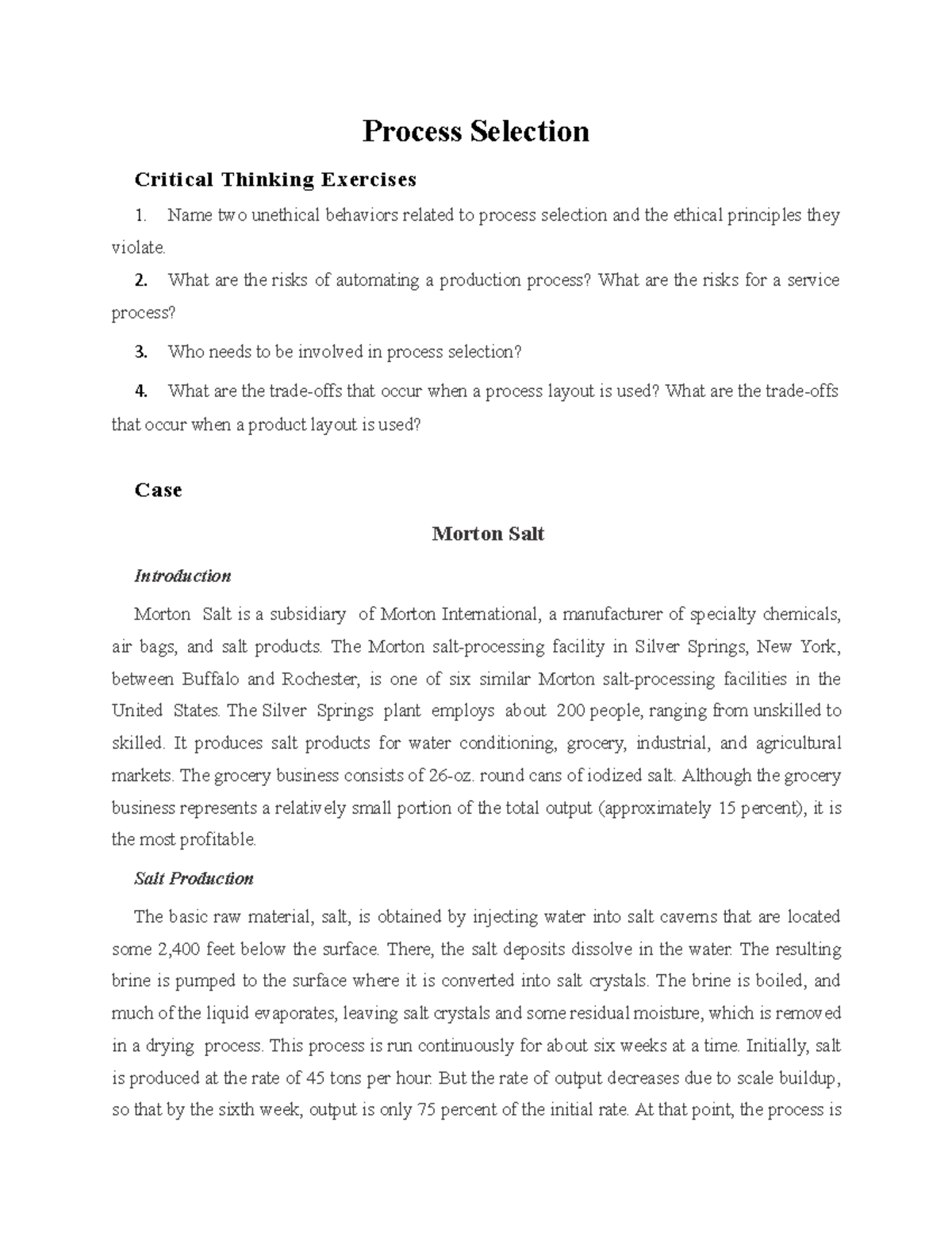 Process Selection - Operation management - Process Selection Critical ...