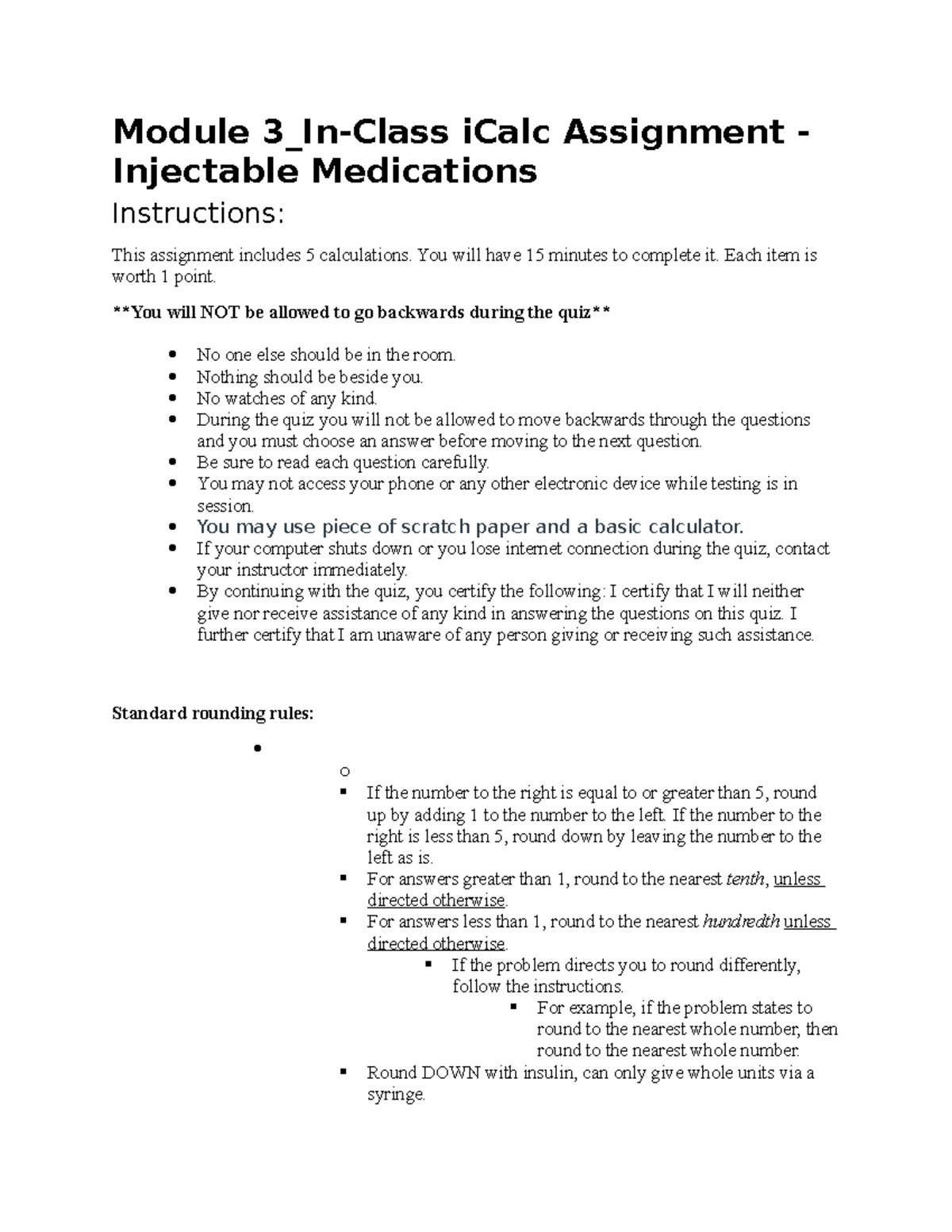 NRSG 353 Module 3 In-Class i Calc Assignment - Injectable Medications - Deprecated API usage ...