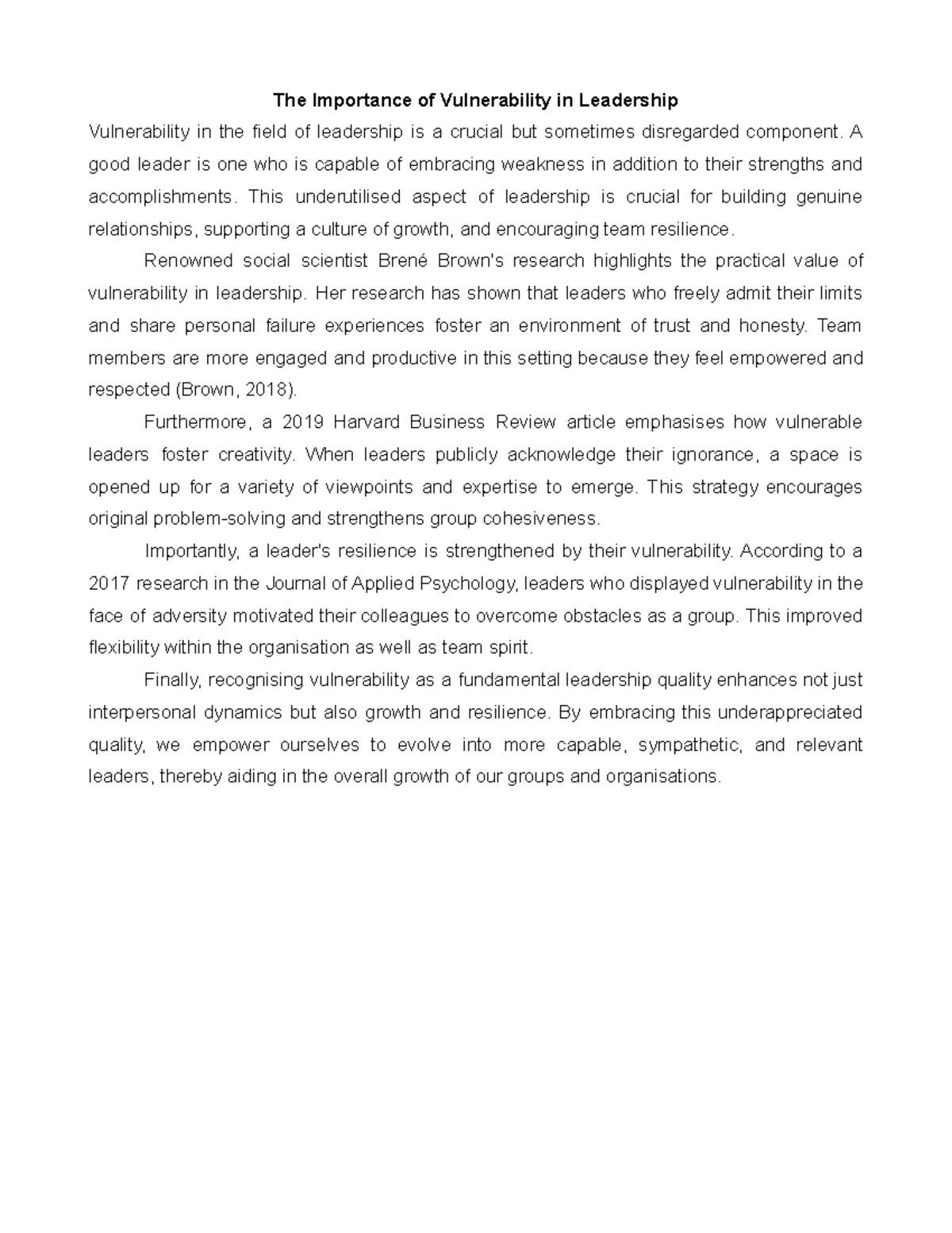 520452792 The Importance of Vulnerability in Leadership - The ...