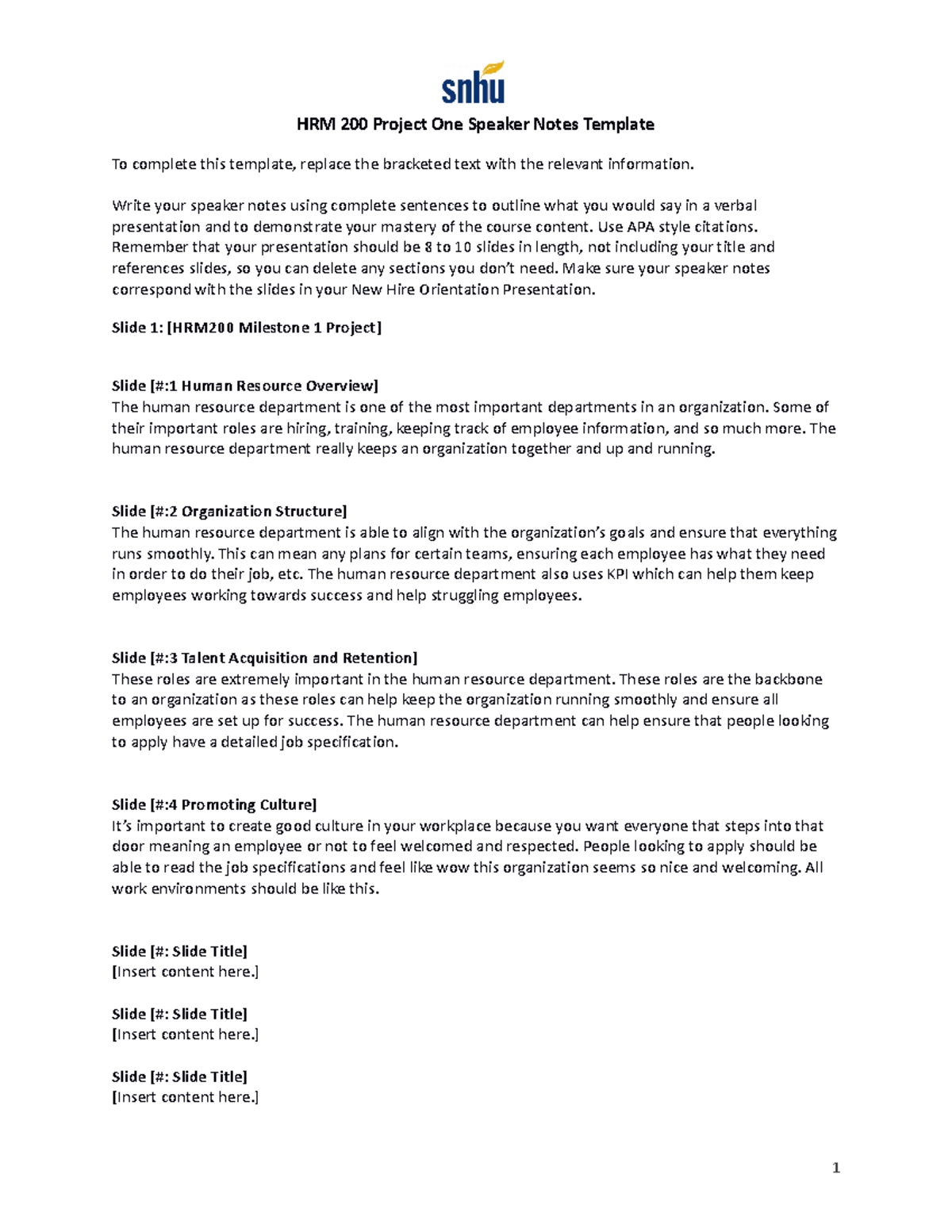 Alexis Galeotti HRM 200 Project One Speaker Notes Template - HRM 200 ...