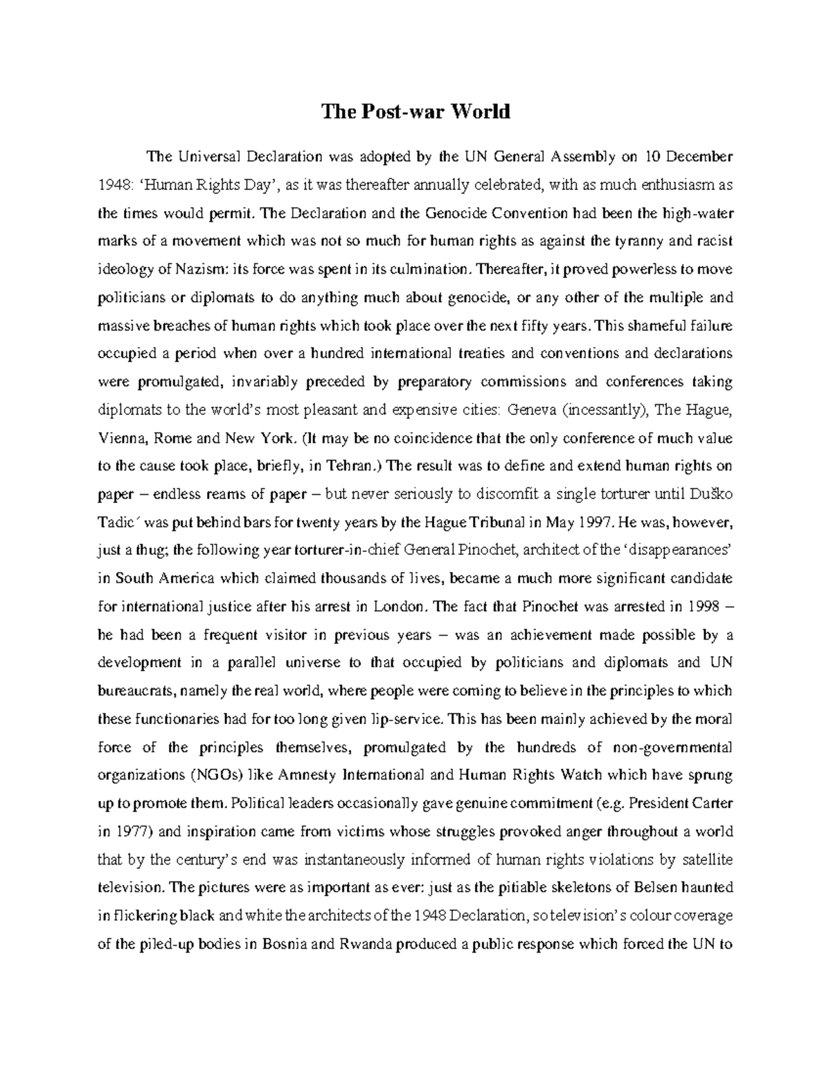 The Post-war World - The Post-war World The Universal Declaration was ...