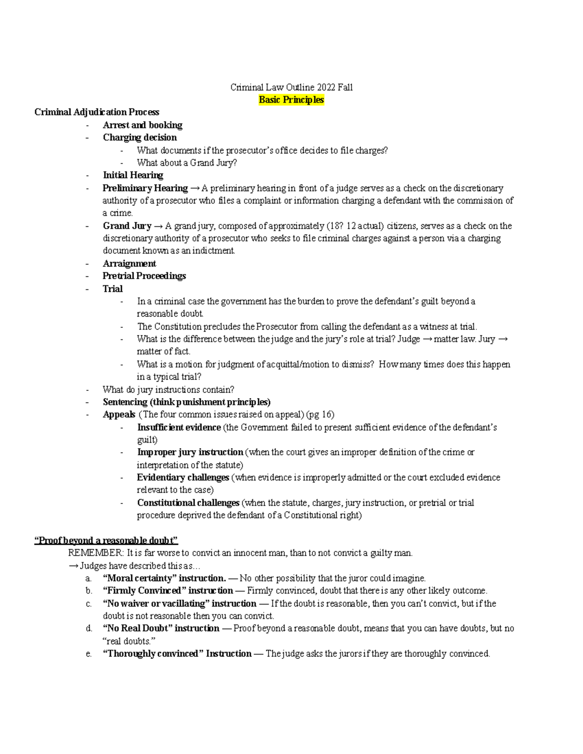 1. Criminal LAW Outline - Criminal Law Outline 2022 Fall Basic ...