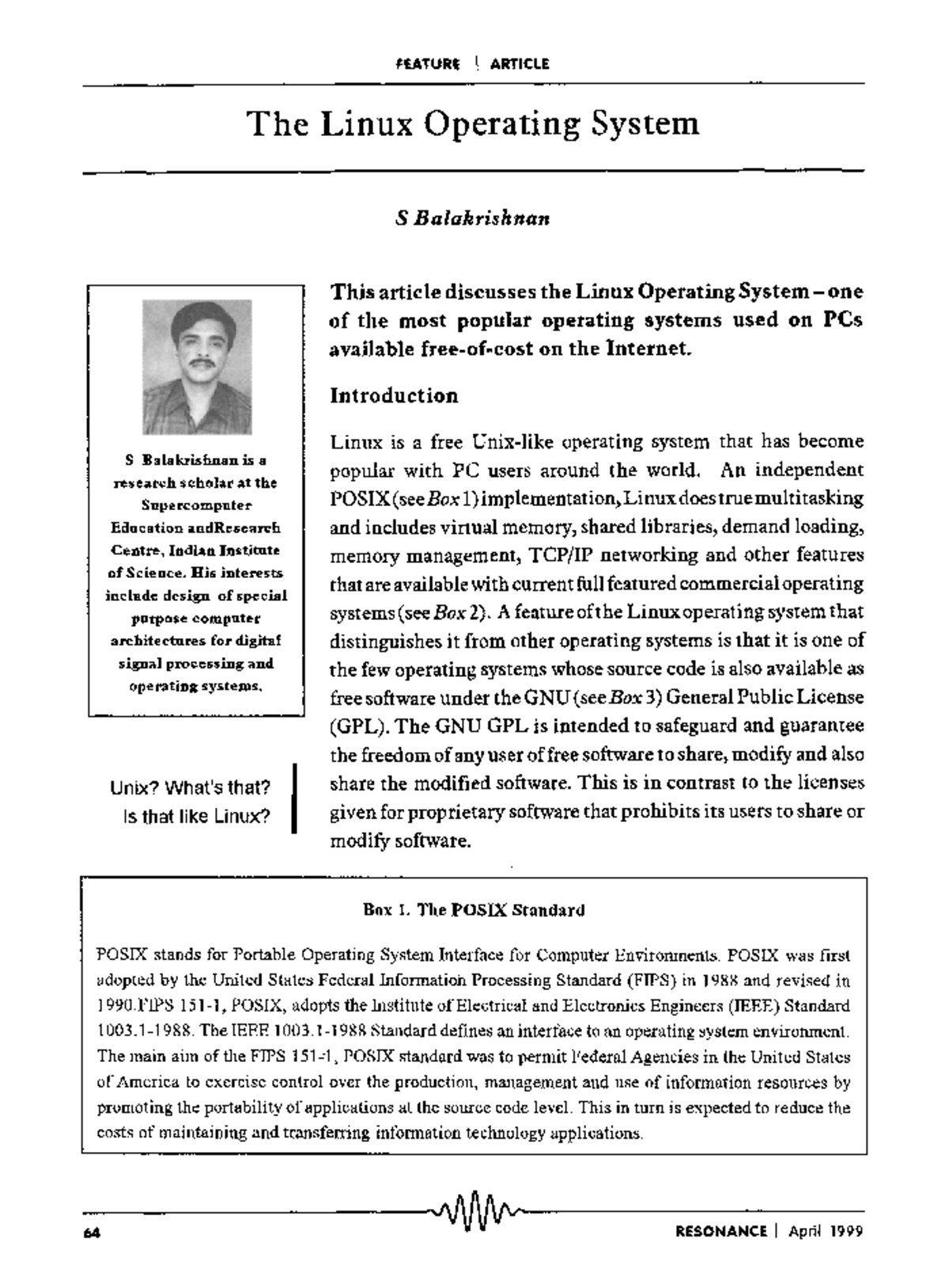 The Linux operating system - FEATURE [ ARTICLE The Linux Operating System S Balakrishnan S - Studocu