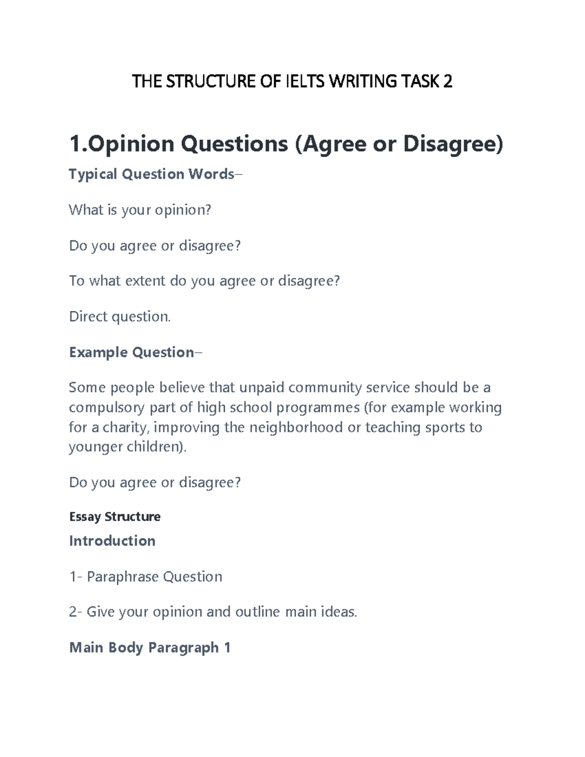 Structure FOR Ielts Writing TASK 2 adn - THE STRUCTURE OF IELTS WRITING ...