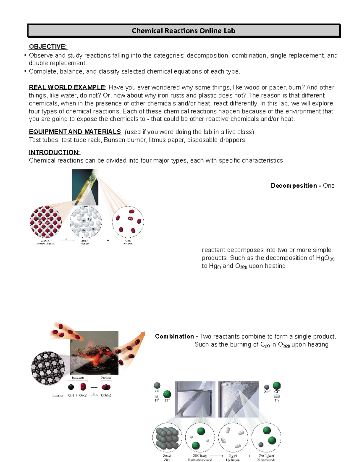Chemistry Chemical Reactions Online Lab - Chemical Reactions Online Lab ...