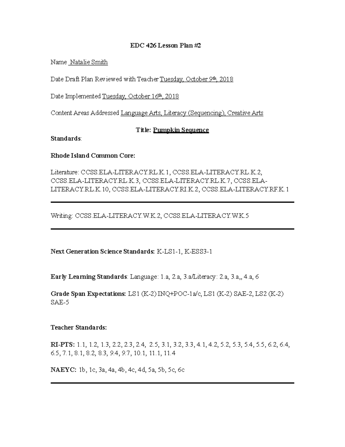 EDC 426 Lesson Plan 2 - EDC 426 Lesson Plan #2 Name Natalie Smith Date Draft Plan Reviewed with ...