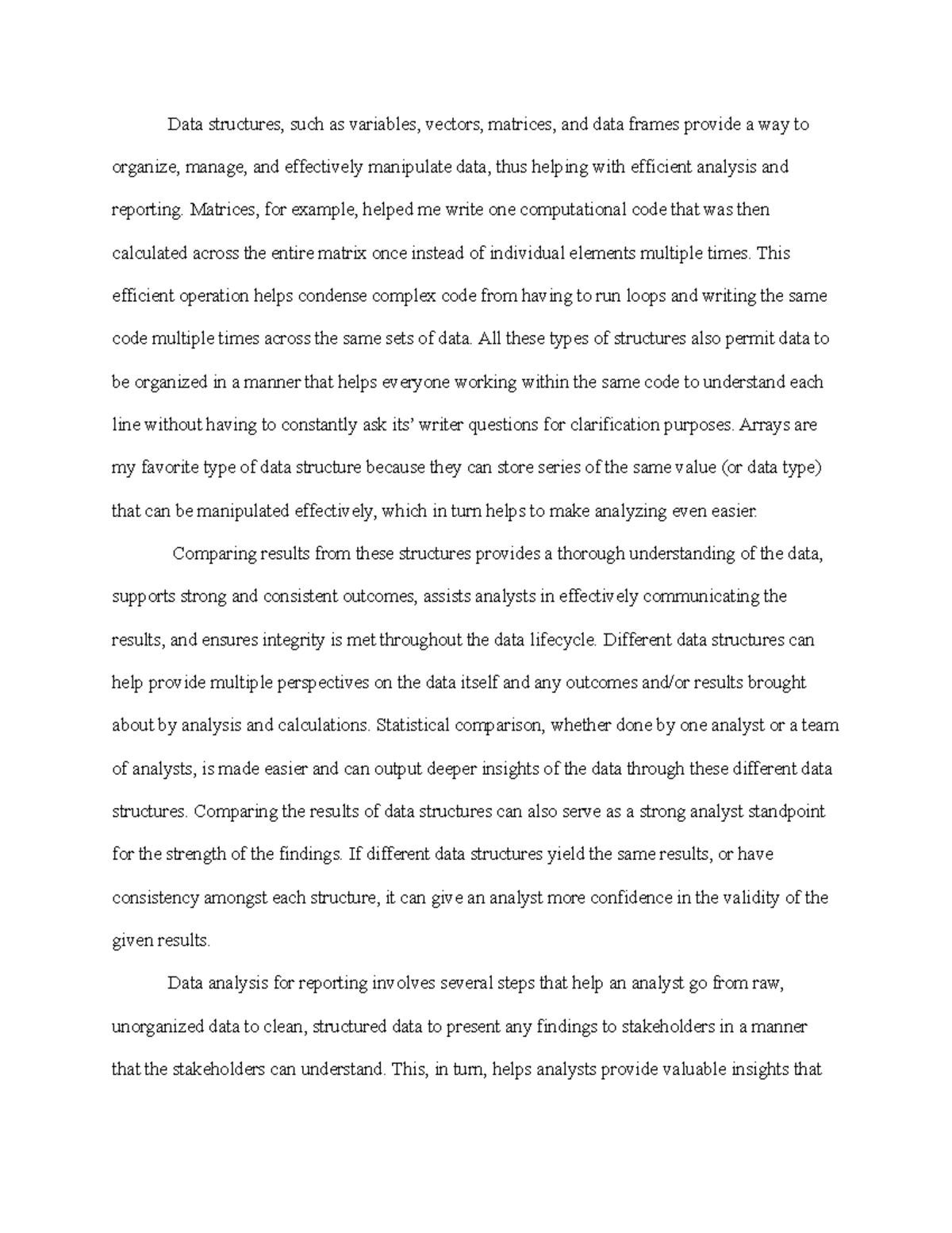 6-5 Journal - Data Analysis Report - Data structures, such as variables ...