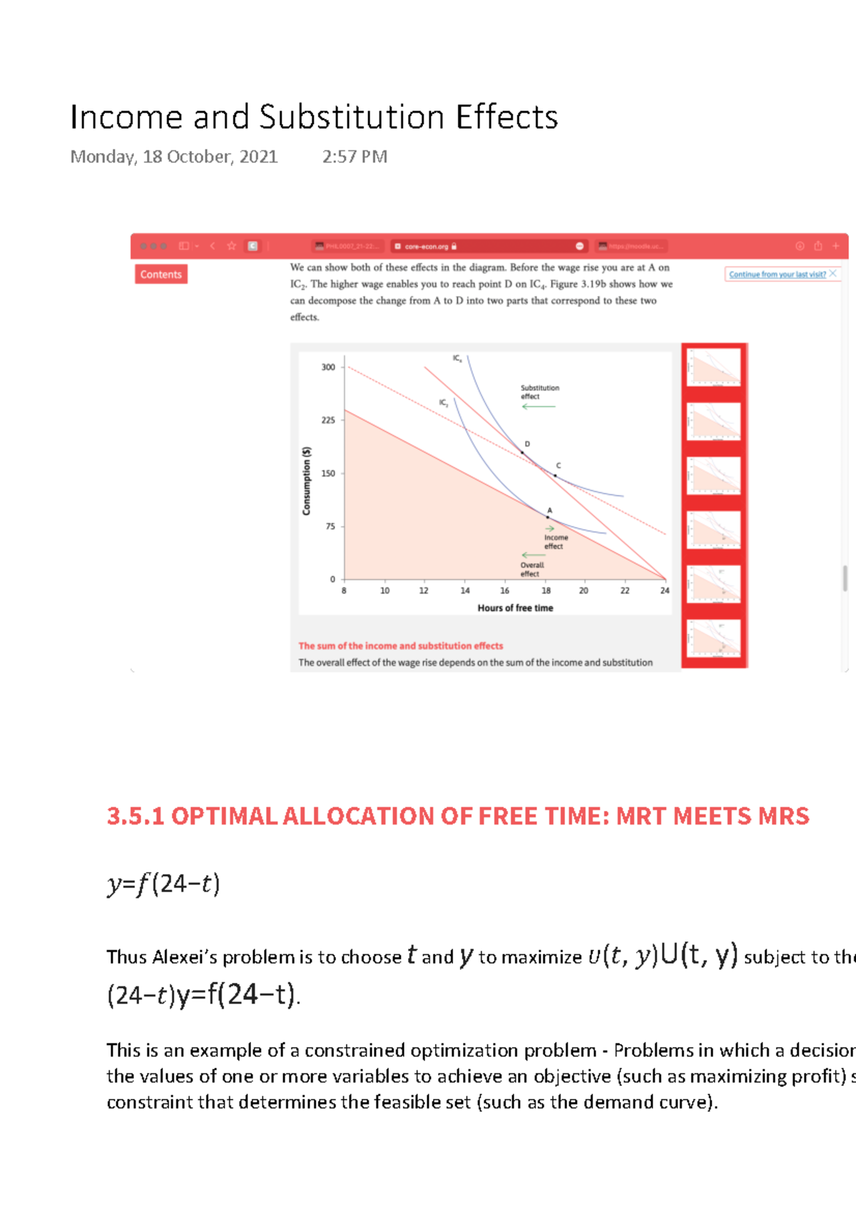 Mathematical Representation of Income and Substitution Effects - ECON ...